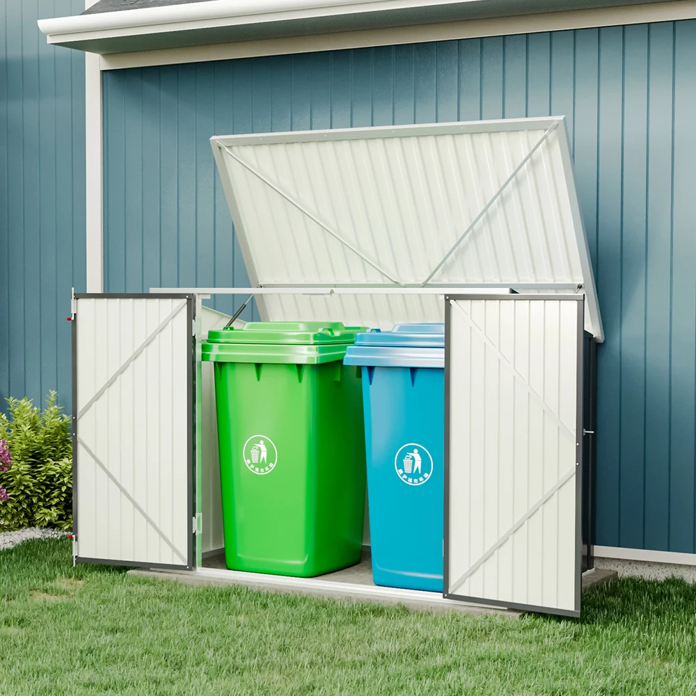 Outdoor Weatherproof Metal Storage Shed Steel Trash Can Enclosure ...