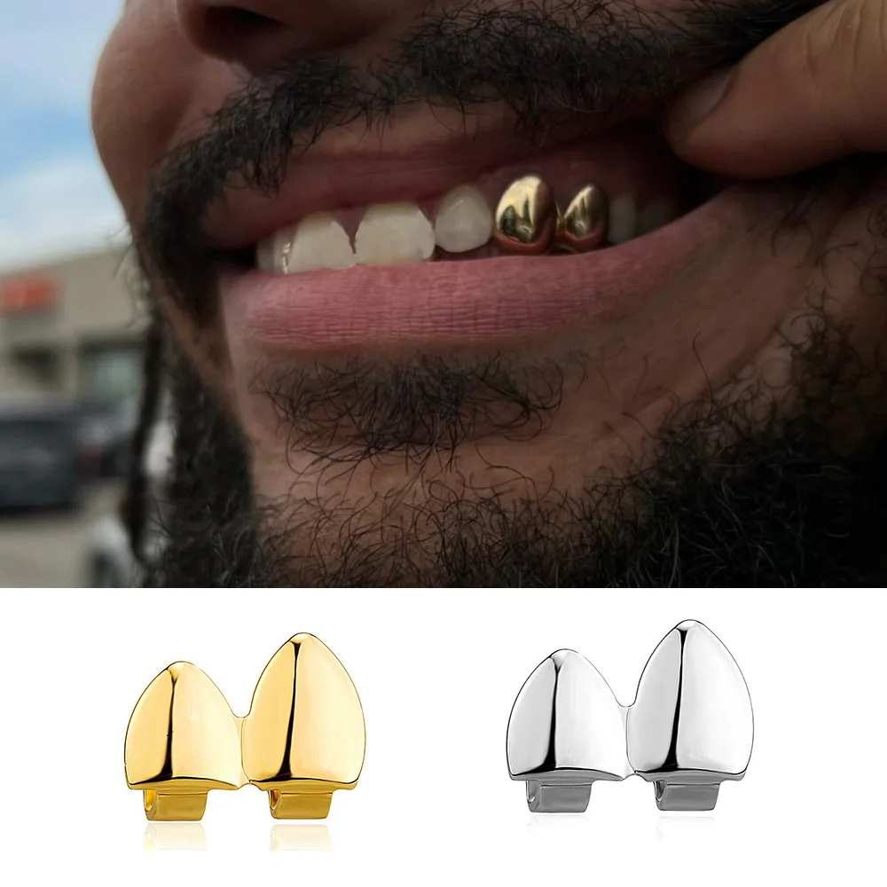 YOUNGX Double Fangs Teeth Grills Hip Hop Gold Silver Color Two Tooth ...