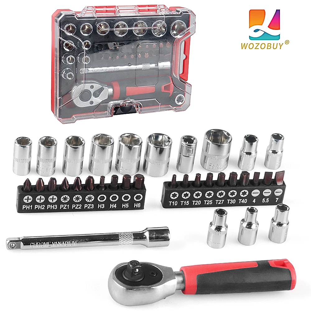 WOZOBUY-Socket-Set-35-Piece-1-4-Drive-Screwdriver-Socket-Set-with-Quick ...
