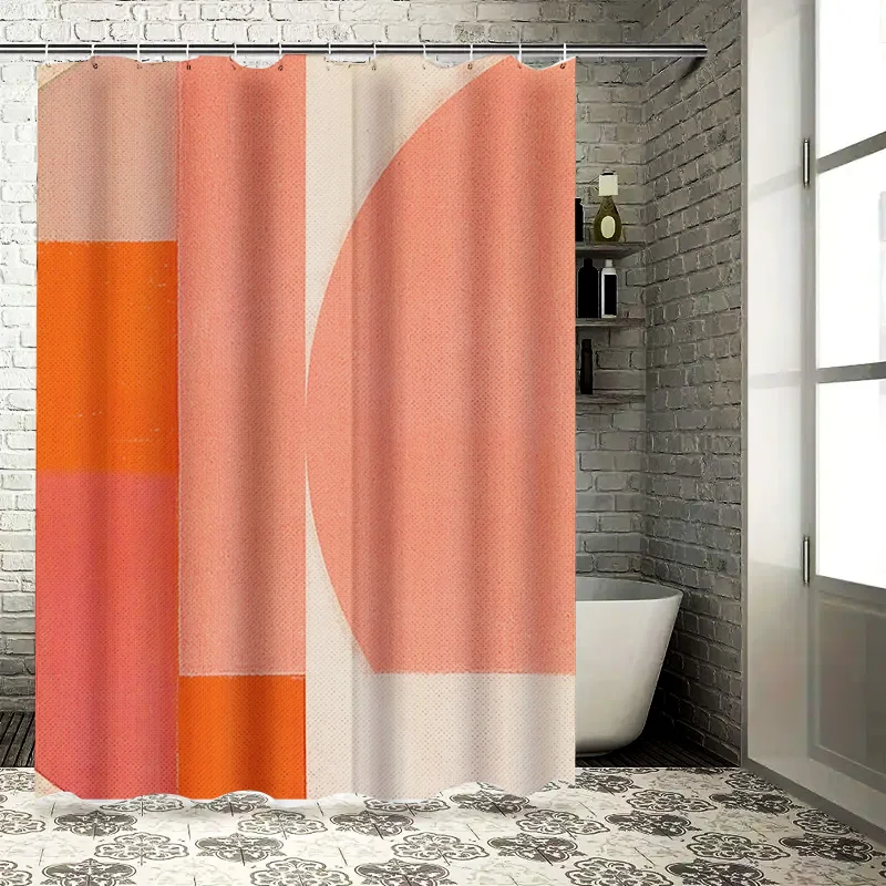 Retro Geometric Design Bath Shower Curtain with Orange and White ...