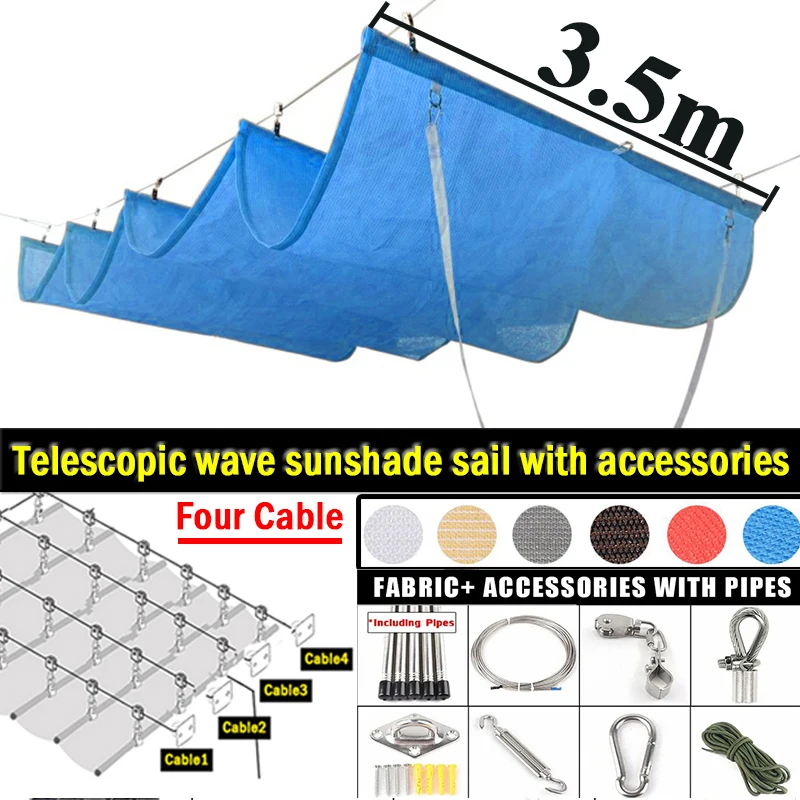 Width 3.5m Retractable Sun Shade Net With Installation Kit Telescopic ...