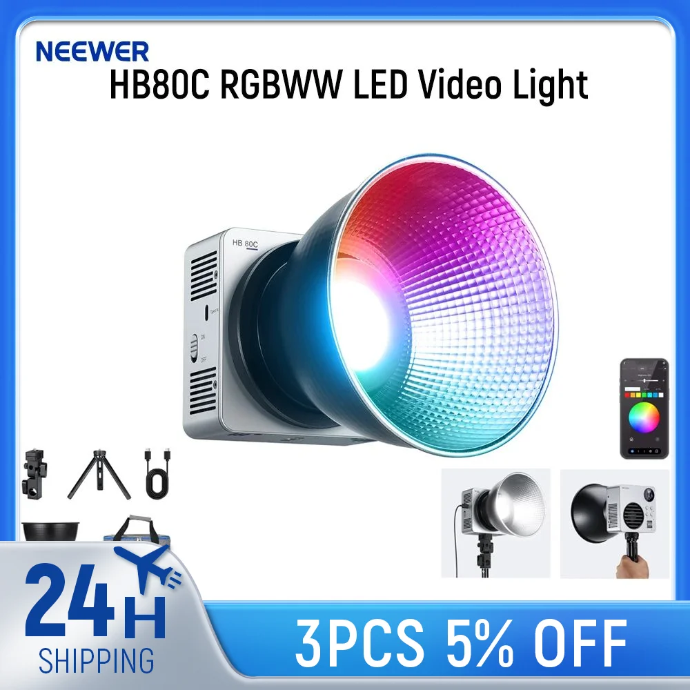 NEEWER-HB80C rgbww LEDビデオライト,72wh内蔵バッテリー,100w pd急速