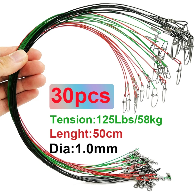 30Pcs-Dia-1-0mm-Sea-Fishing-Leader-Line-125LB-50cm-Stainless-Steel-High ...