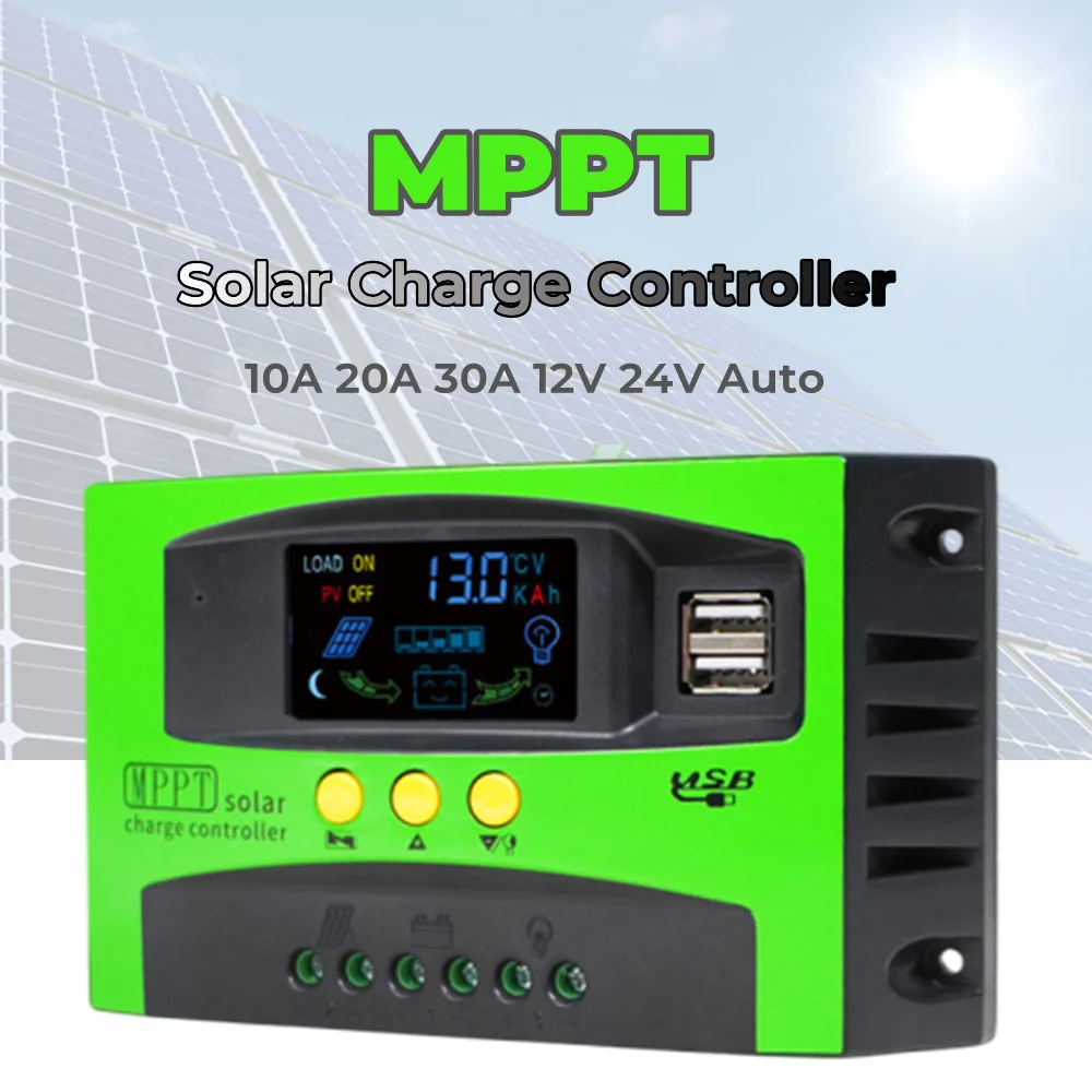 Contrôleur de charge MPPT pour panneaux solaires, 12/24V, 20/30A, avec écran LCD réglable, port ...