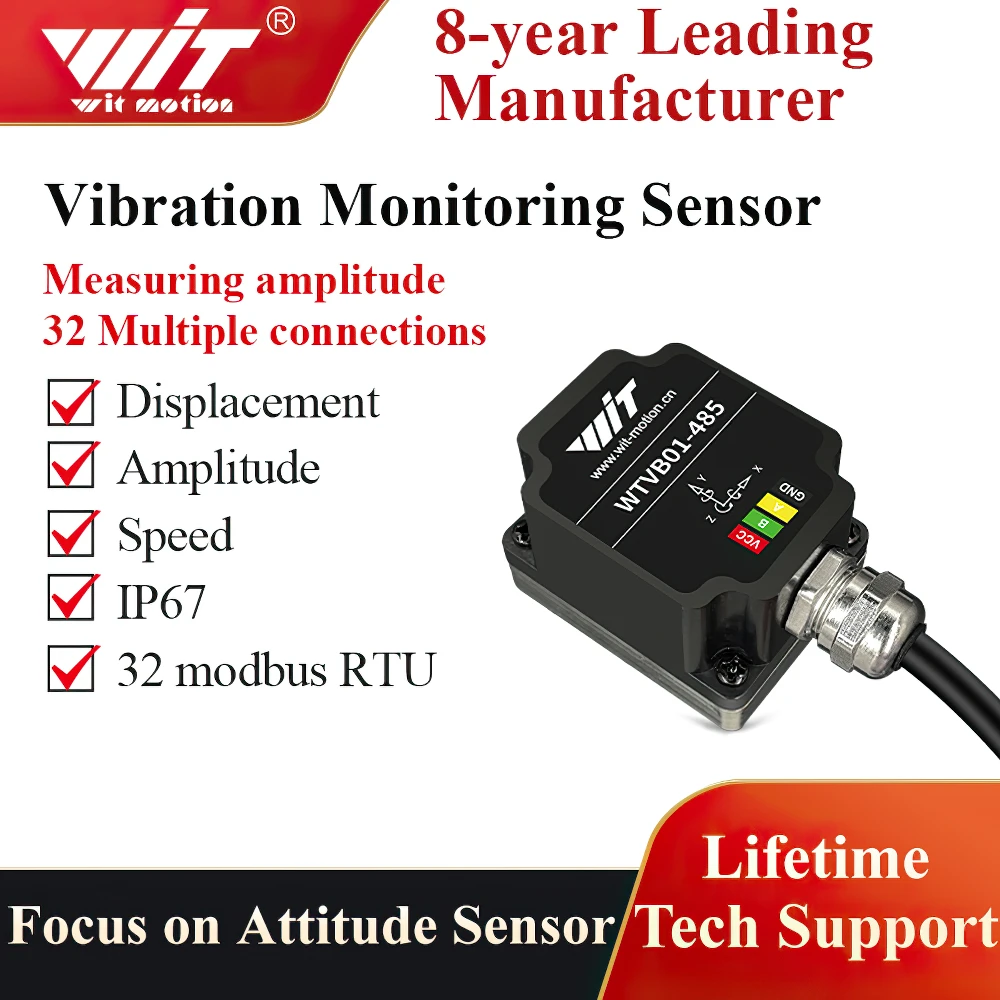 Witmotion Wtbv01-485 Triaxial Displacement Speed Amplitude Amplitude Vibration Sensor Motor Pump ...