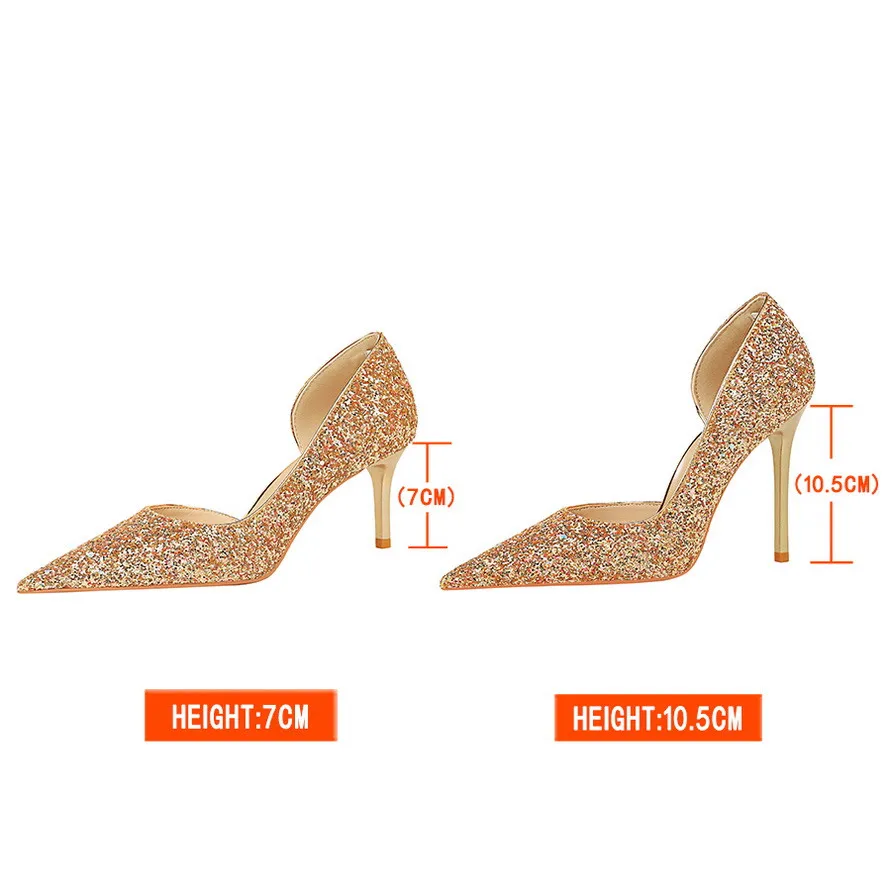 BIGTREE 2026 Women 7cm High Heels Gold Sparkly Nightclub Pumps Sexy ...
