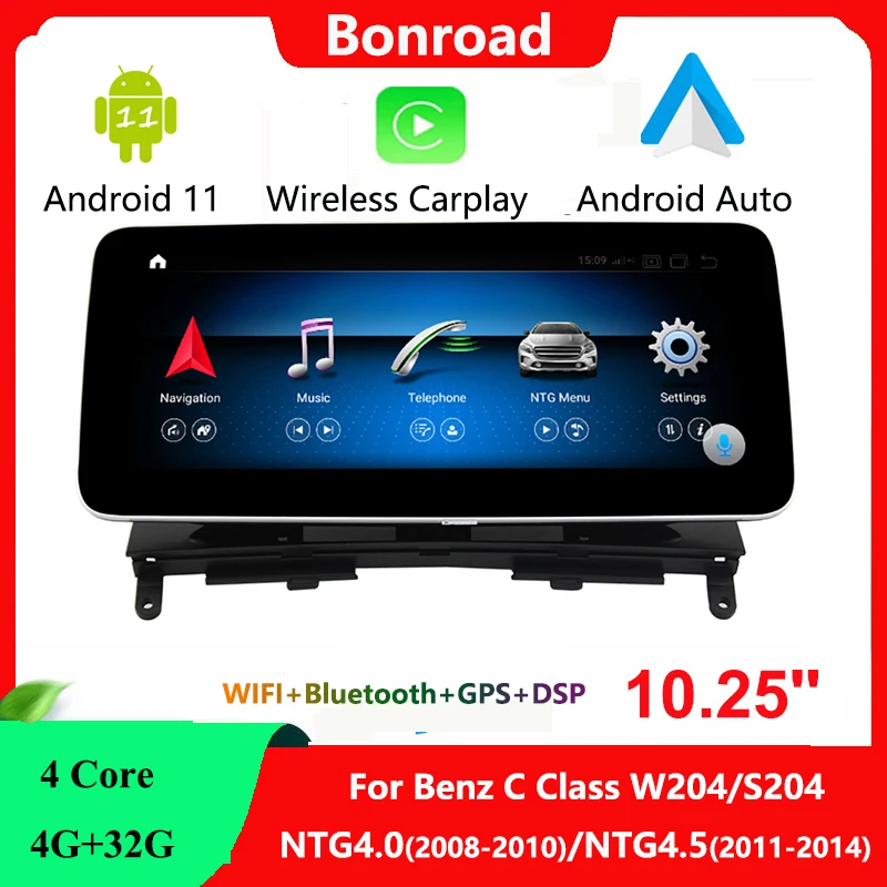 Bonroad Leitor multimídia de carro para Benz, Android 11, tela de rádio ...