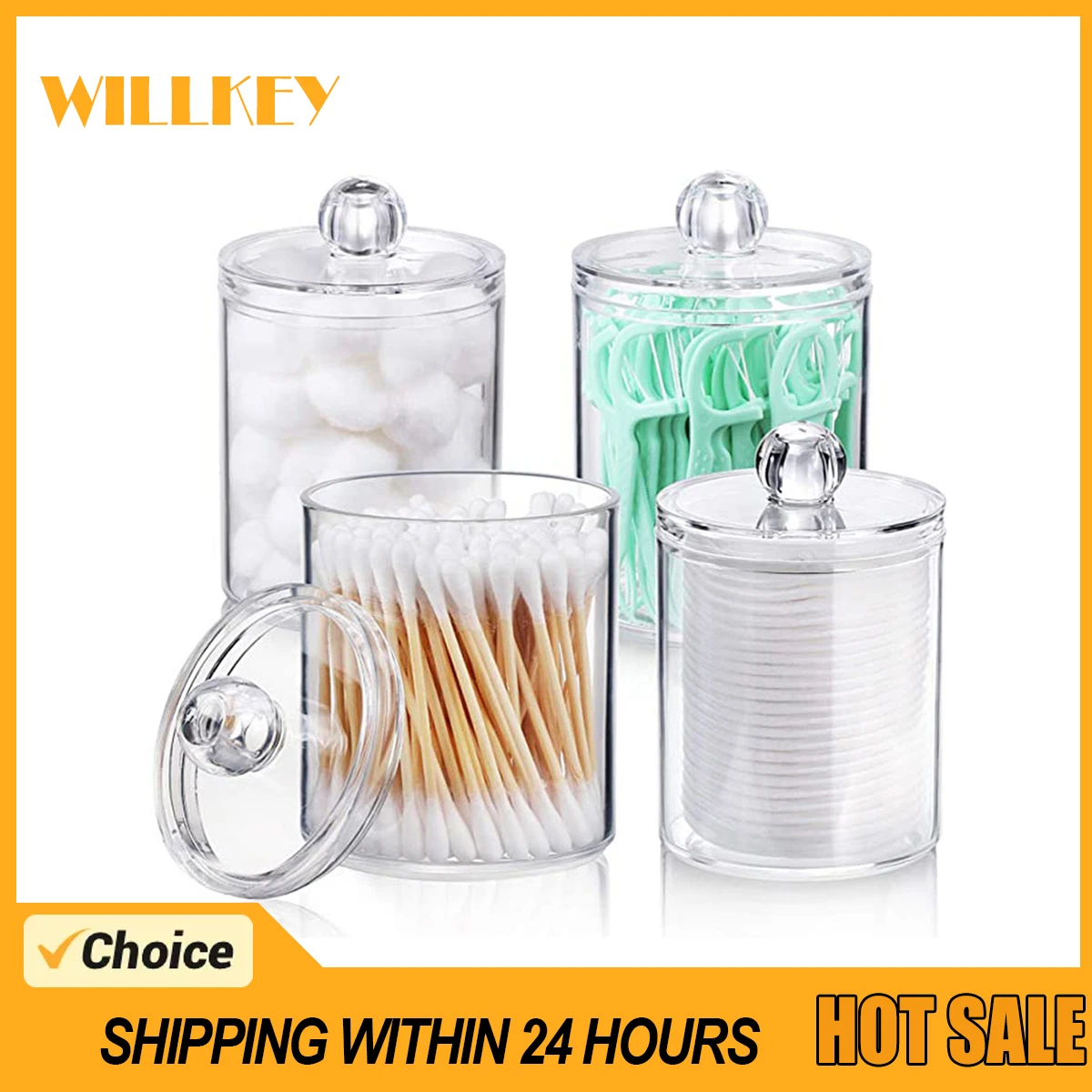 4PCS-Set-Cotton-Swabs-Storage-Holder-Box-Transparent-Makeup-Cotton-Pad ...