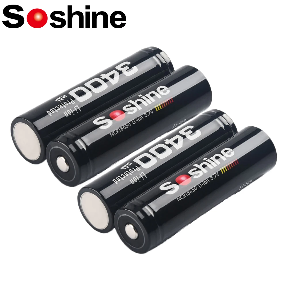 Soshine 3.7V 18650 3400mAh Battery 3400mAh 18650 Lithium Rechargeable ...