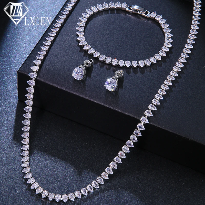 LXOEN Luxus Shiny Zirkonia Bräute Hochzeit Schmuck Sets für Frauen Weiß ...