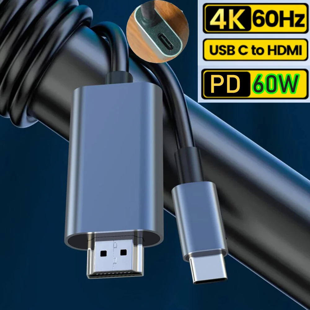 USB-C para cabo HDMI, adaptador 4K, tipo C USB para HDMI, conversor ...