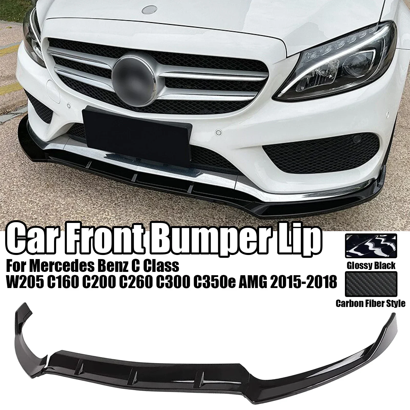 3PCS-Car-Front-Bumper-Lip-For-Mercedes-Benz-C-Class-Spoiler-Splitter ...