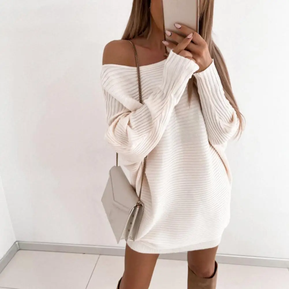 Chic-Winter-Dress-Long-Sleeves-Keep-Warm-Above-Knee-Solid-Color-Fall ...
