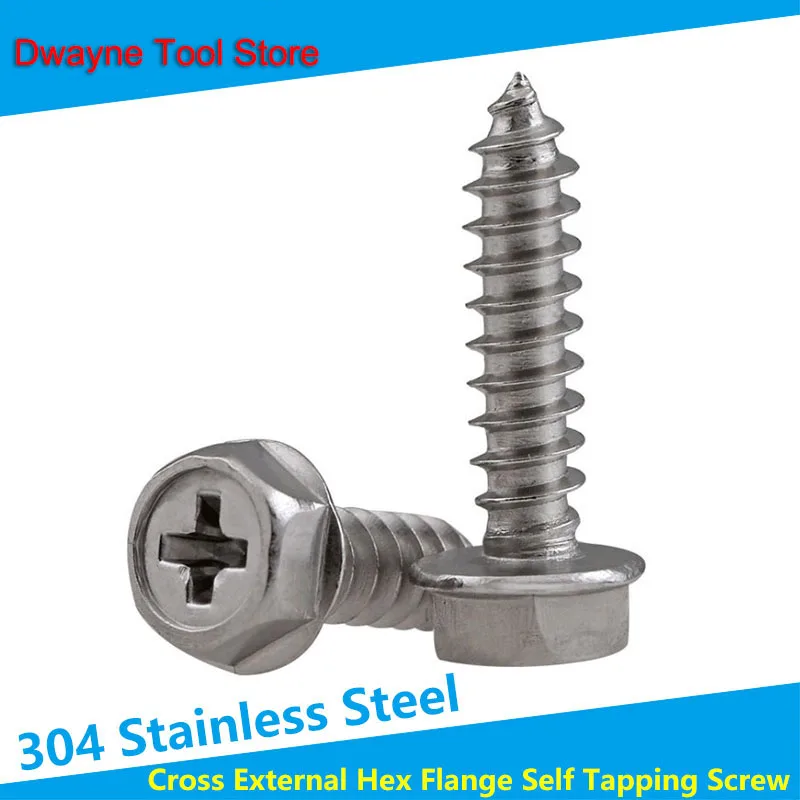 304-Stainless-Steel-Cross-External-Hex-Flange-Self-Tapping-Screw-pad ...