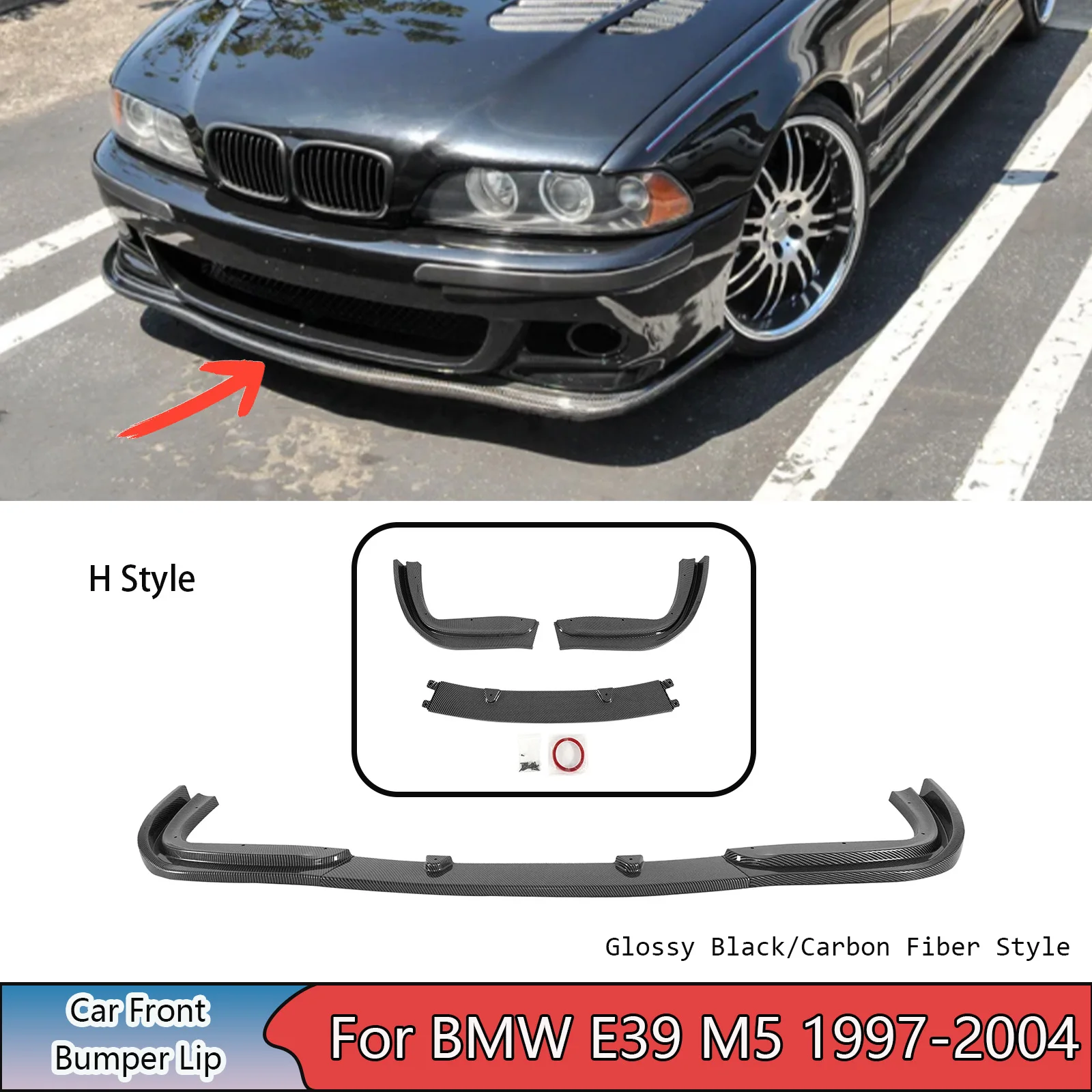 3PCS Car Front Bumper Lip For BMW E39 M5 1997-2004 H Style Car ...