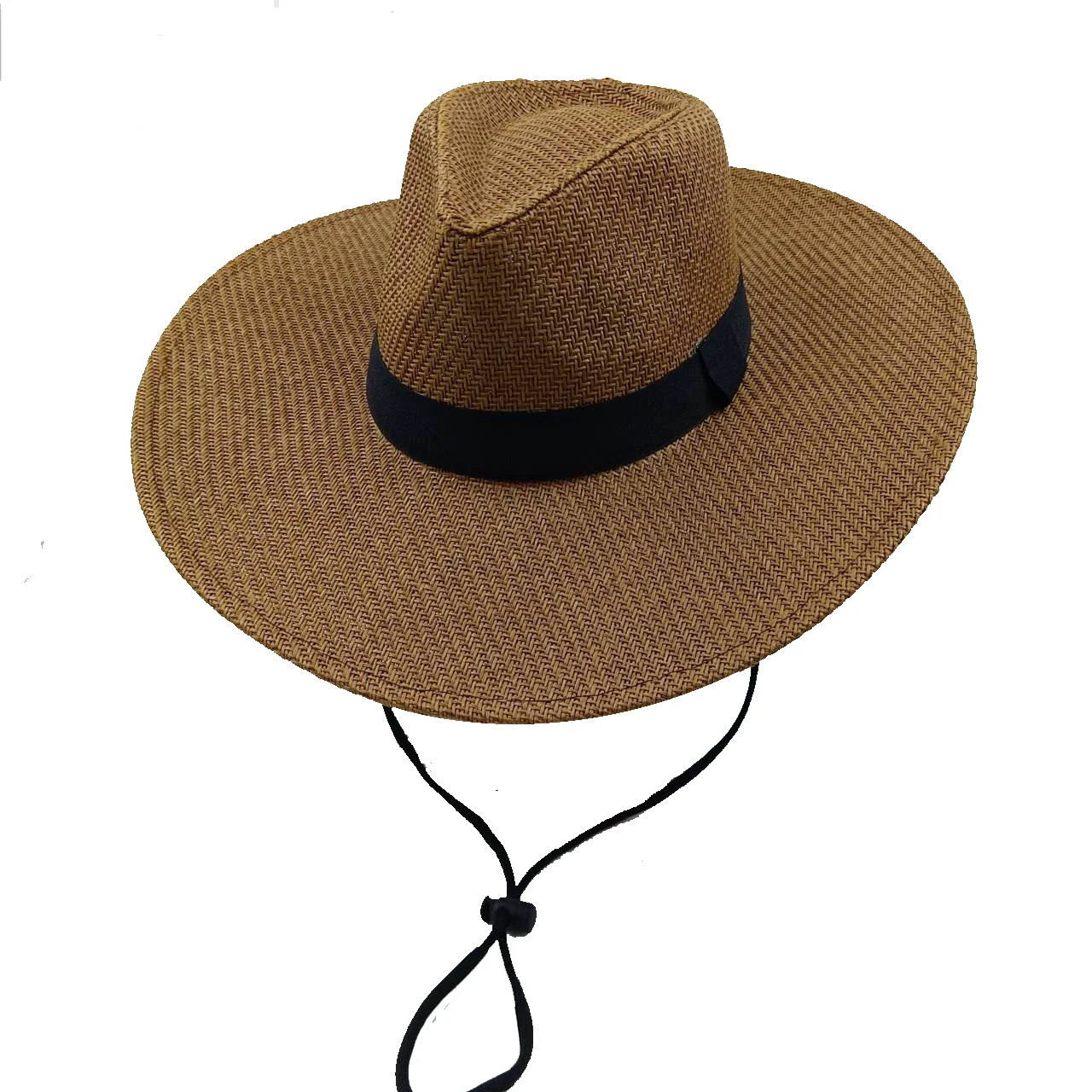 Men's Panama straw hat with oversized brim and chin strap, summer ...