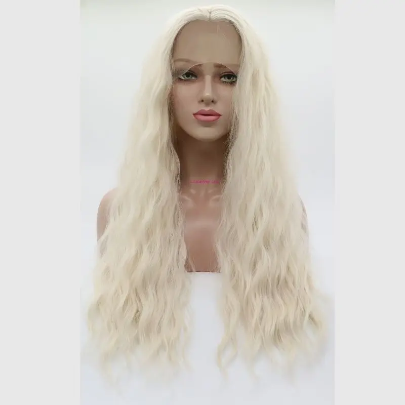 White Blonde Synthetic Lace Wig Long Wavy Cosplay Drag Queen Synthetic ...