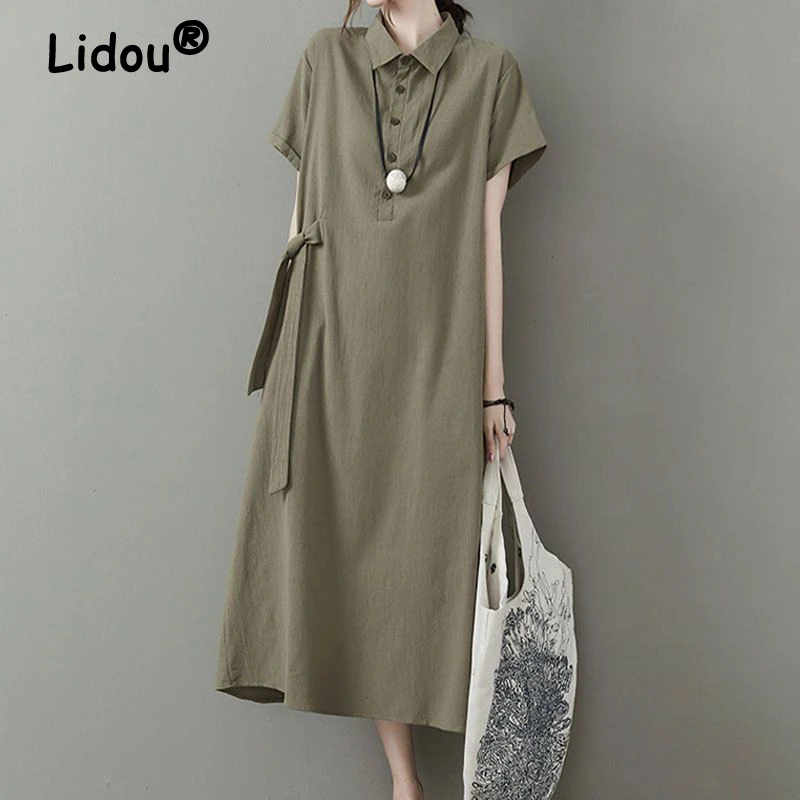 Women-Japanese-Style-Lace-Up-Simple-Casual-Streetwear-Shirt-Dresses ...