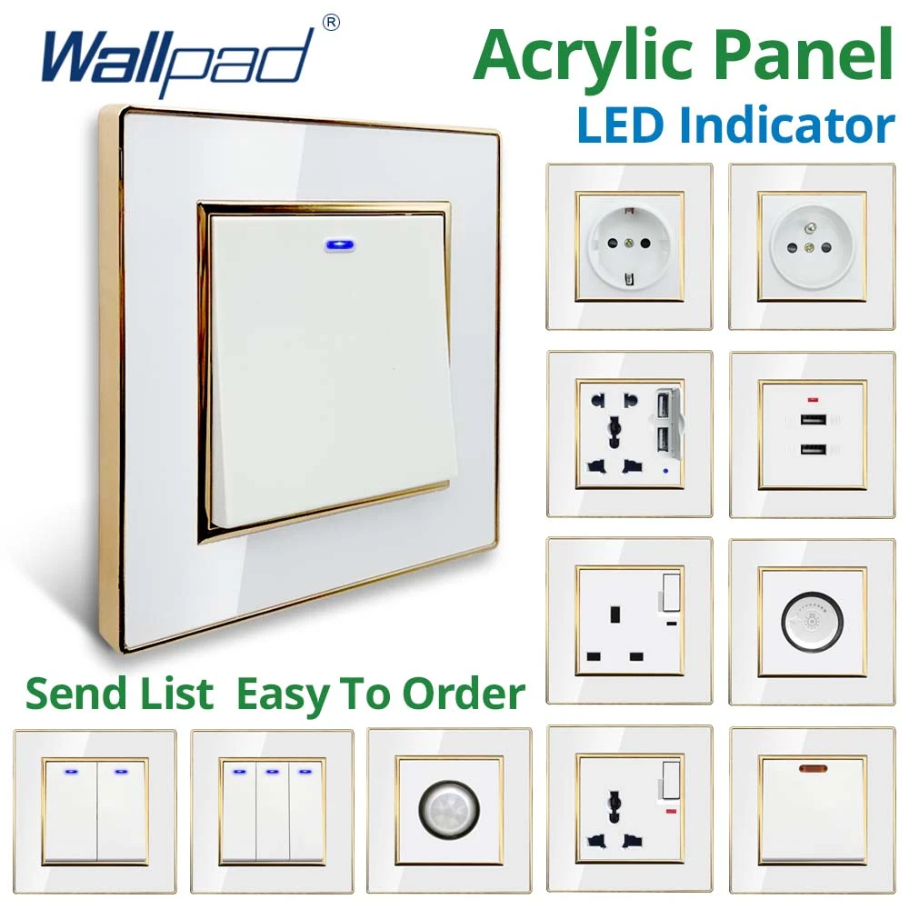 Wallpad White Acrylic Panel With Gold Border 2 Way Wall Light Switch ...