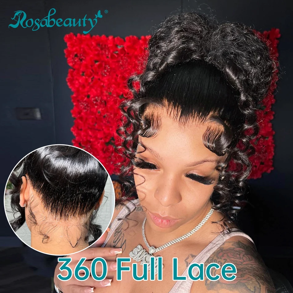Rosabeauty Curly 360 Full Lace Front Human Hair Wigs Transparent ...