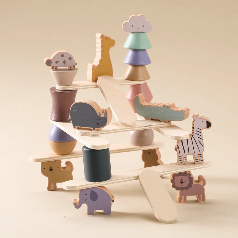 Kid-Montessori-Toy-Baby-Wooden-Animal-Stacking-Toys-Balance-Blocks ...