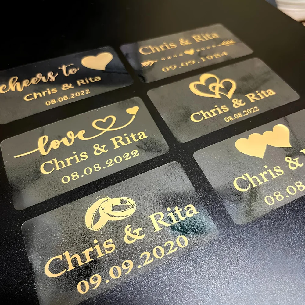 50pcs-Personalized-Gold-Foil-Wedding-Stickers-Custom-Transparent-Gold ...