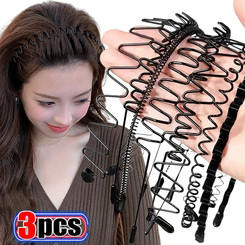 1-3pcs-Metal-Hair-Band-for-Men-Women-Unisex-Black-Wavy-Hair-Head-Hoop ...
