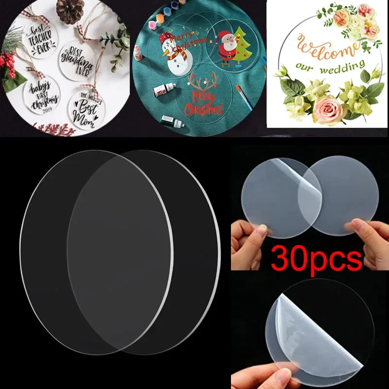 30pcs Transparent Acrylic Circle Blank Acrylic Discs Erasable Round for ...