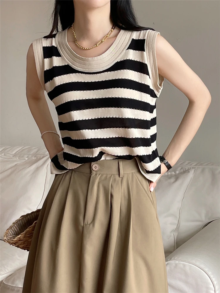 Summer Classic Black White Striped Women's Tank 2022 New Sleeveless U ...
