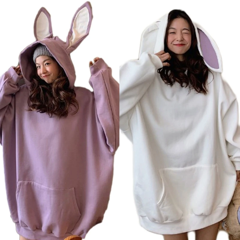 Women-Cute-Bunny-Ear-Long-Sleeve-Lovely-Rabbit-Tops-Sweatshirt-Hoodie ...