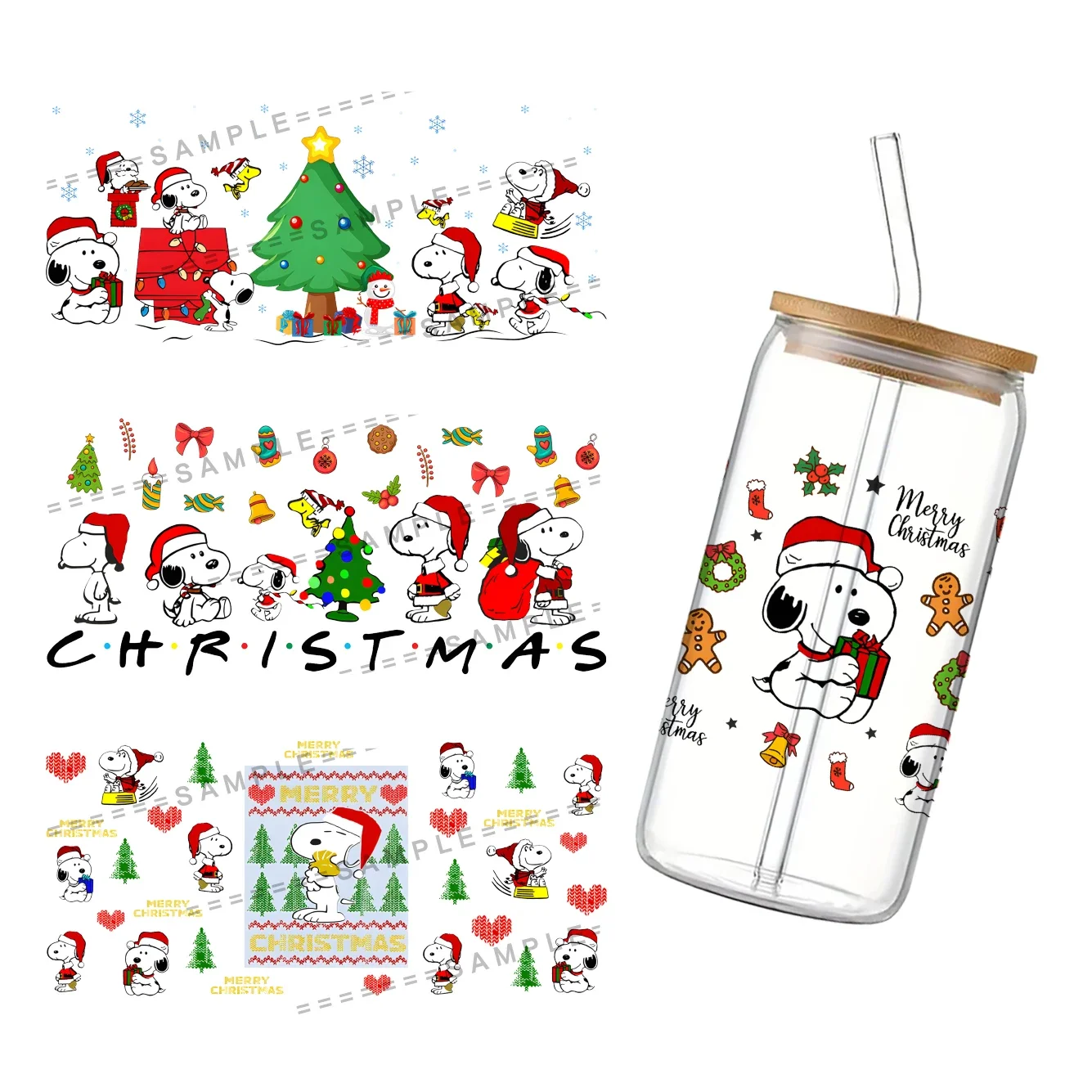 11-24cm-Christmas-Snoopy-UV-DTF-Sticker-DIY-For-Glass-Cup-16oz ...