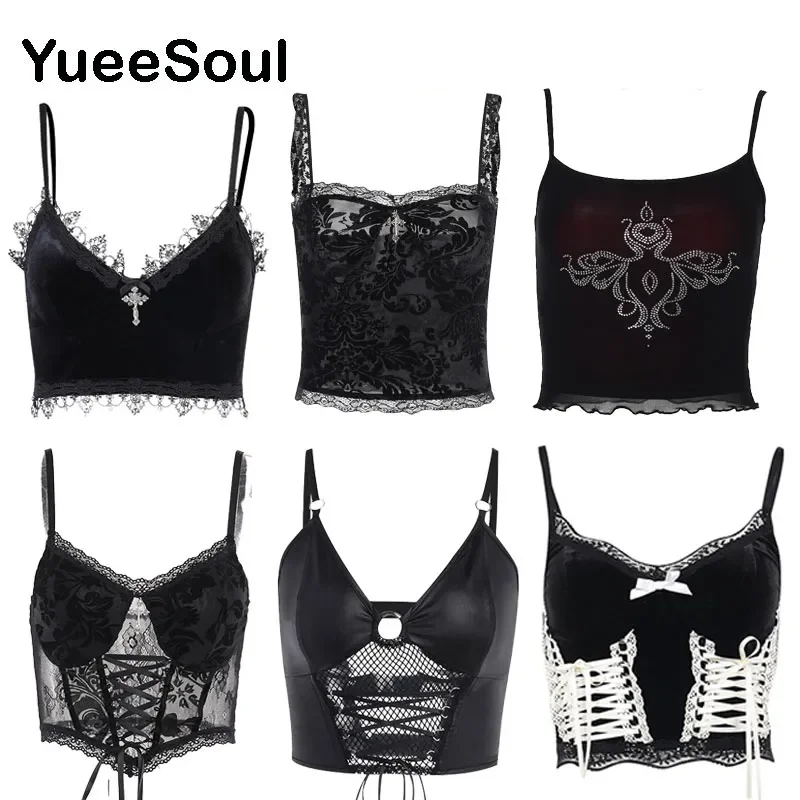 Gothic-Crop-Tops-Black-Spaghetti-Strap-Mesh-Slim-Corset-Tops-2023-New ...