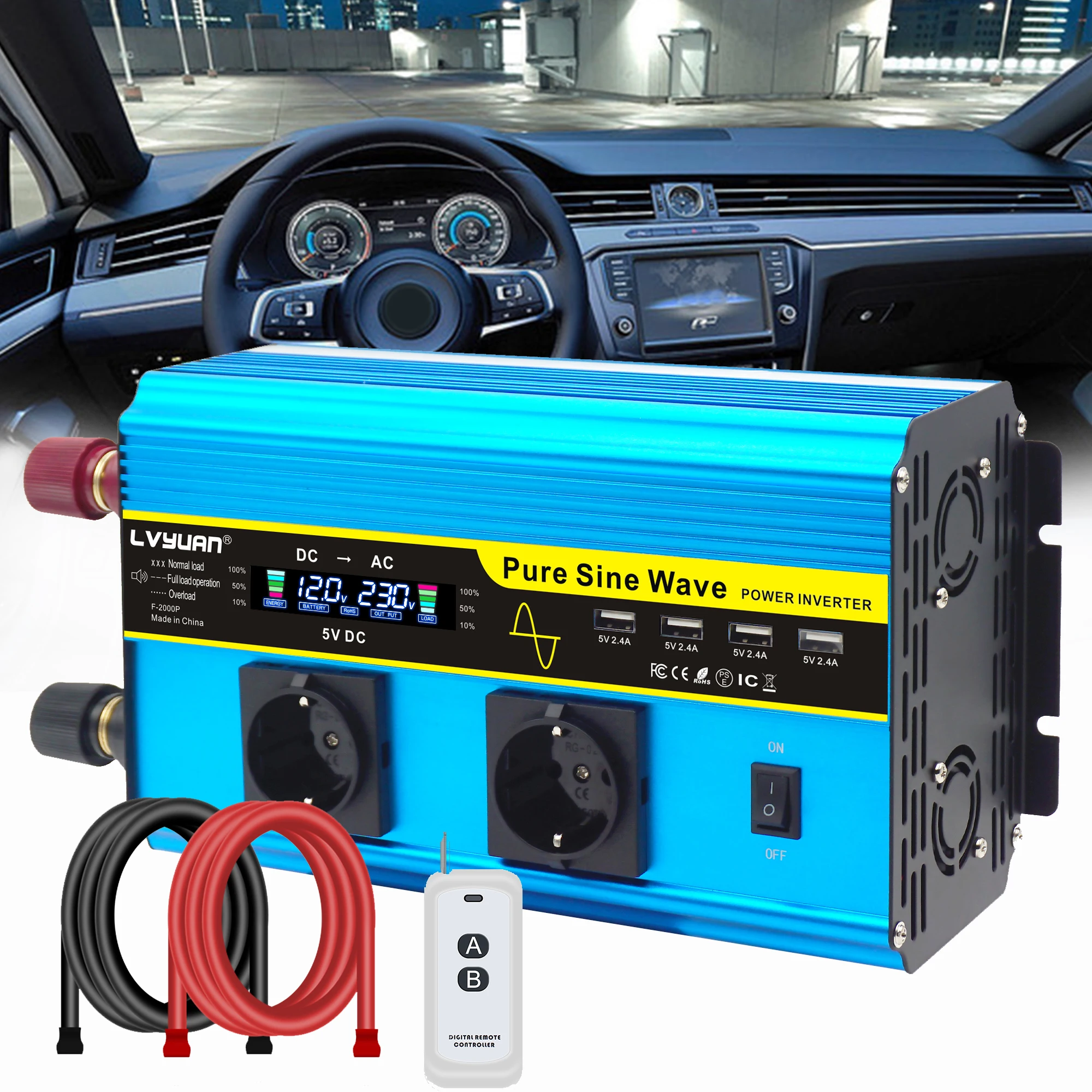 New-Pure-Sine-Wave-Inverter-4000W-Power-Solar-Car-Inverters-With-LCD ...
