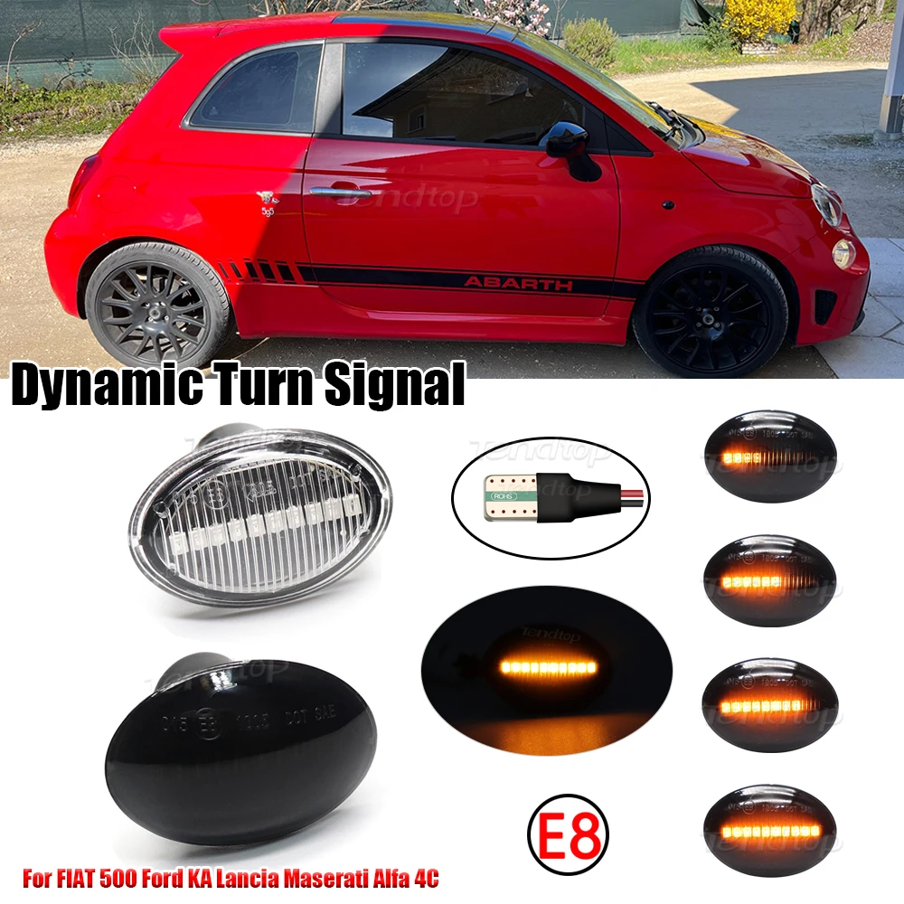 2pcs Dynamic Amber LED Flashing Turn Signal Light For FIAT 500 500C ...