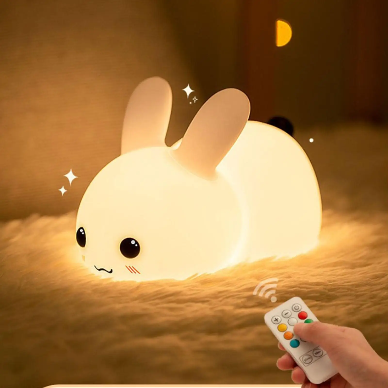 Silicone Rabbit Night Light Children Nursery Bedroom Lamp With Remote ...