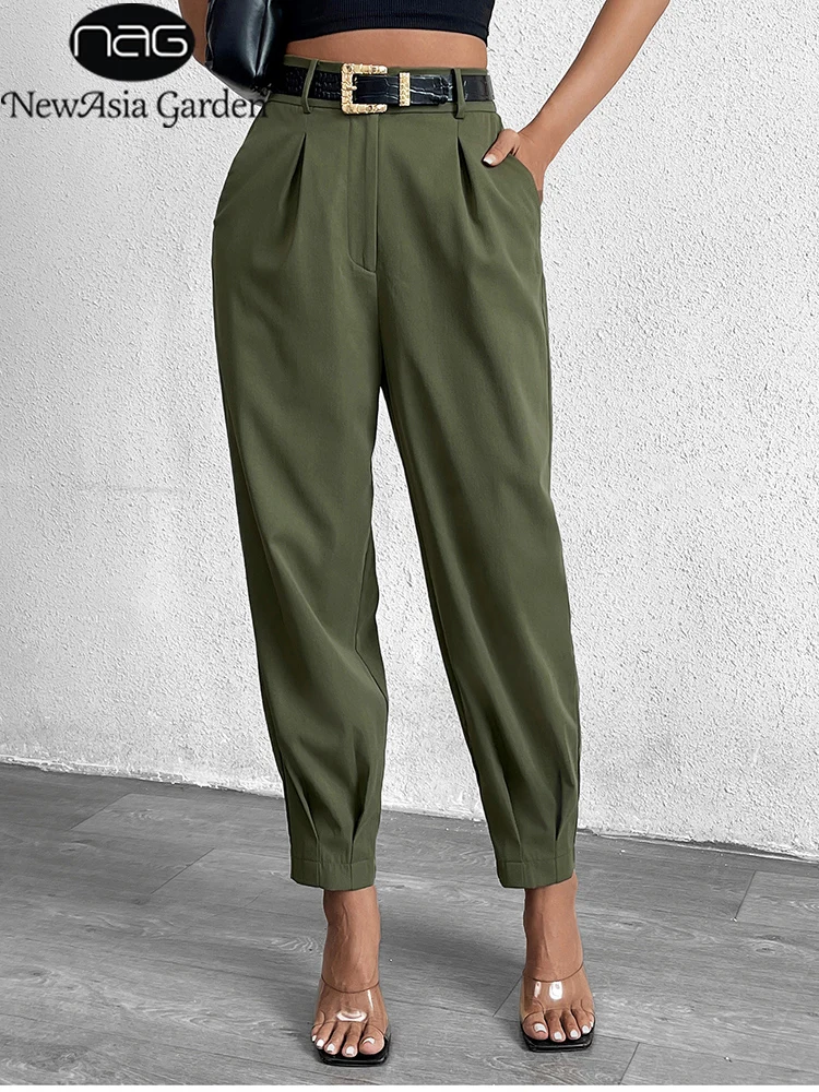 NewAsia Women's Pocket Solid Color Long Pants Tapered Fashion Casual ...