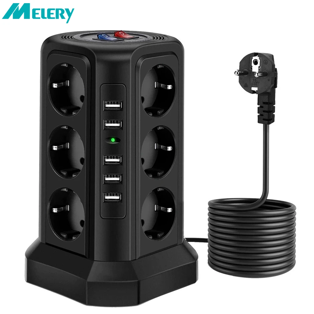 Tower-Multiple-Power-Strip-Vertical-EU-Plug-12-Way-Outlets-Sockets-with ...