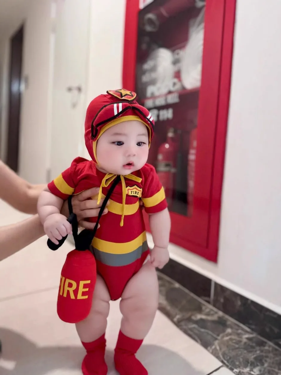Baby Toddler Firefighter Romper Kids Fireman Baby Bodysuit for ...
