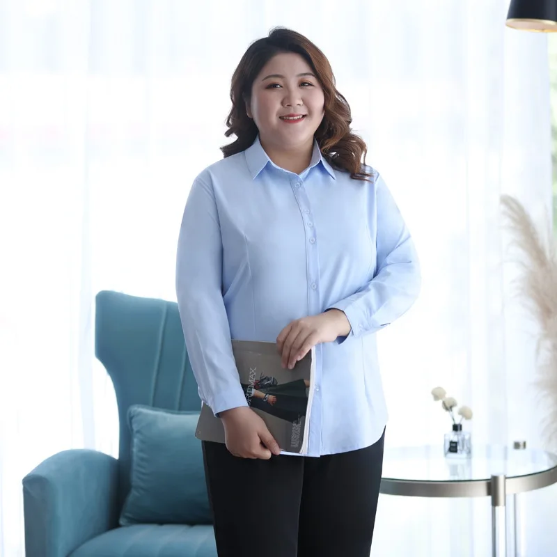 Blue Women Shirts Plus Size 10XL 9XL Office Lady Blouses Stretched Long ...