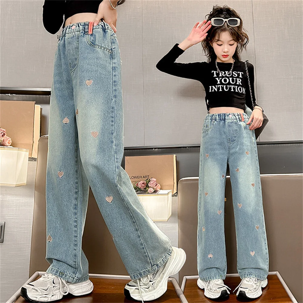 Youngsters-Love-Embroidered-Jeans-Girls-Wide-Leg-Pants-Fashion-Girls ...