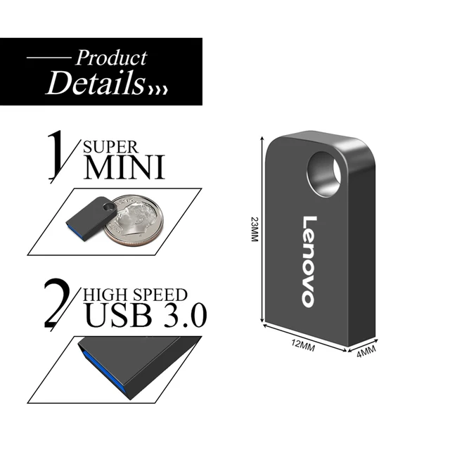 Lenovo Mini Pen Drive Memory USB Flash Drive 2TB 1TB 512GB Metal TYPE C ...