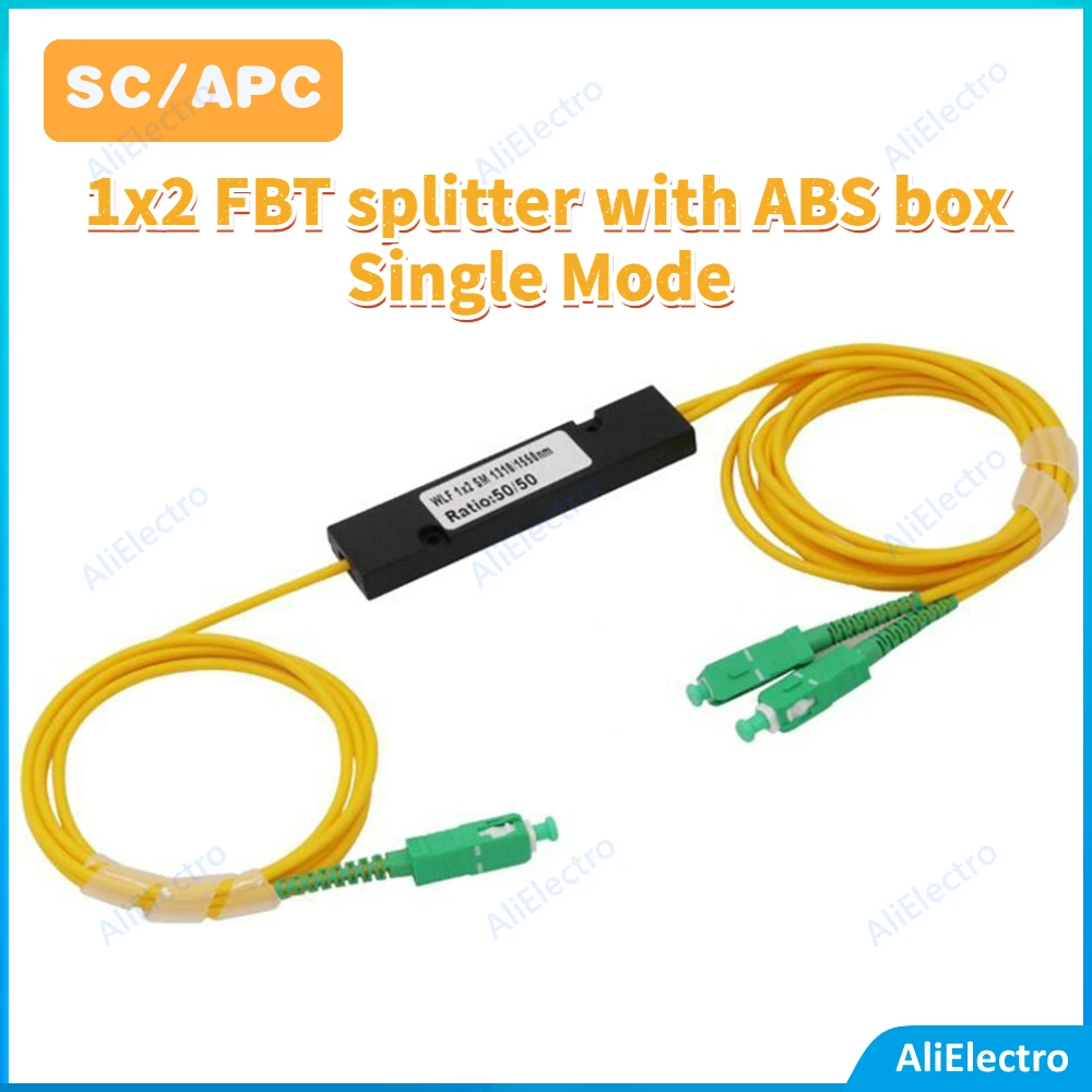 SC/APC 1x2 FBT splitter with ABS box Single Mode 1*2 Fused Biconical Taper Fiber Splitter FTTH 1 ...