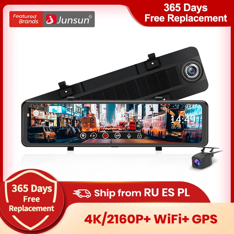 Junsun 12 Inches Super Hd 4k 2160p Dash Cam Dual Lens Car Dvr Camera Video Recorder Auto ...