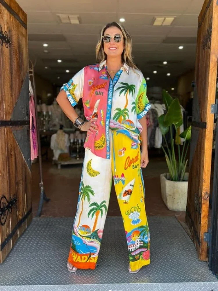 Conjunto-de-2-piezas-de-estilo-playero-para-mujer-camisa-de-manga-corta ...