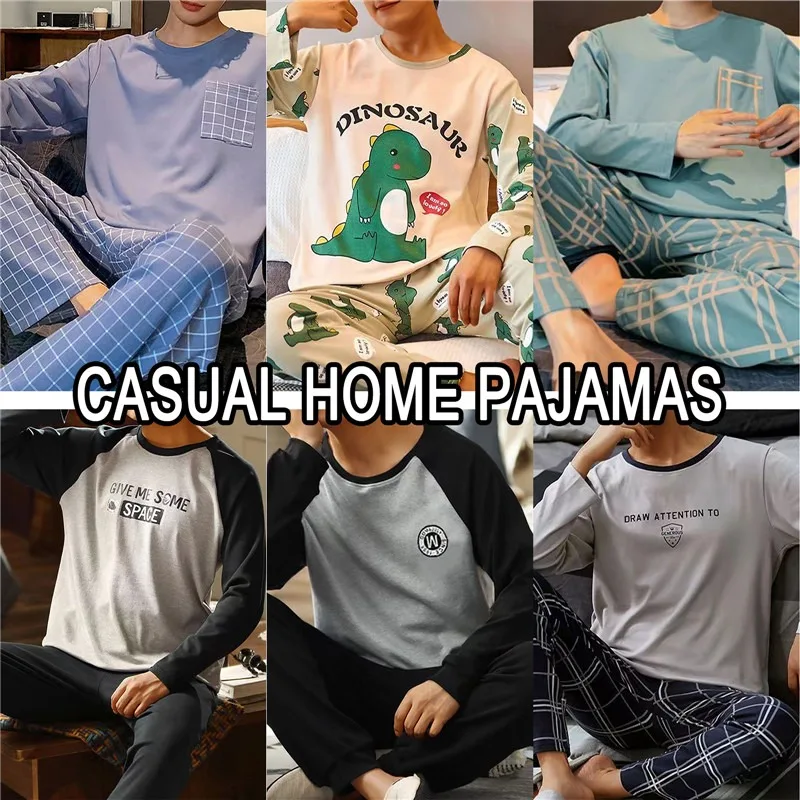 Brand-Autumn-Men-S-Cotton-Pajamas-Letter-Striped-Sleepwear-Cartoon ...
