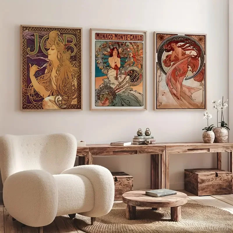 3pcs-set-Unframed-Canvas-Poster-Retro-Art-Alphonse-Mucha-Portrait ...
