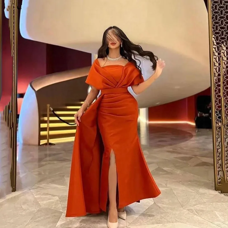 Evening-Dresses-Smileven-OrangeOff-The-Shoulder-Satin-Pleats-Prom ...