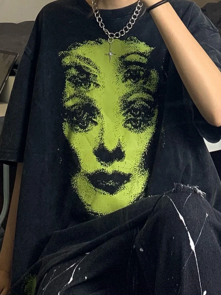 Houzhou hippie emo gráfico t camisas mulheres grunge gótico oversize ...