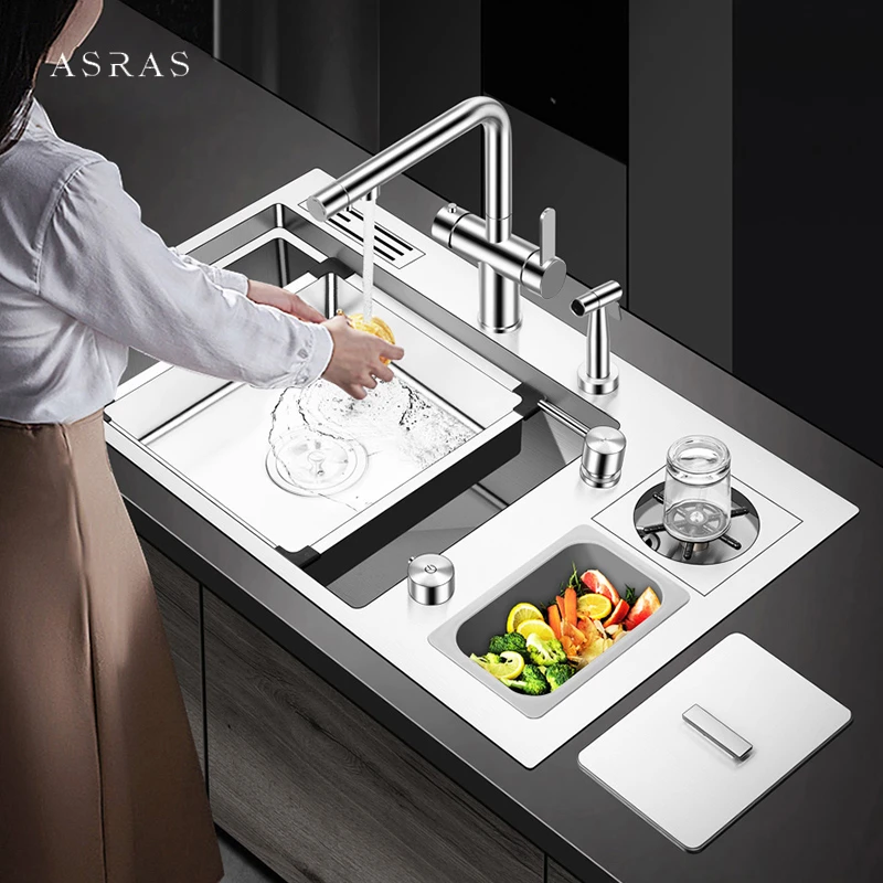 ASRAS SUS 304 Stainless Steel Handmade Brushed Sink Cup Rinser Above ...