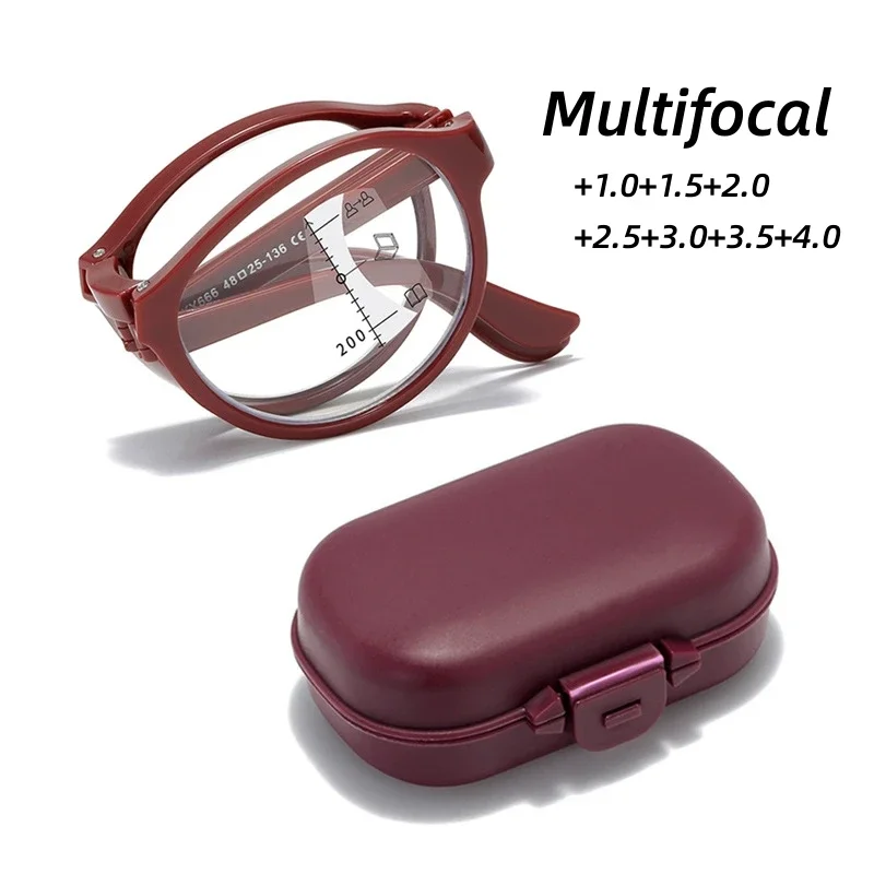 Fashion-Trendy-Folding-Glasses-with-Box-Round-Frame-Multifocal-Reading ...